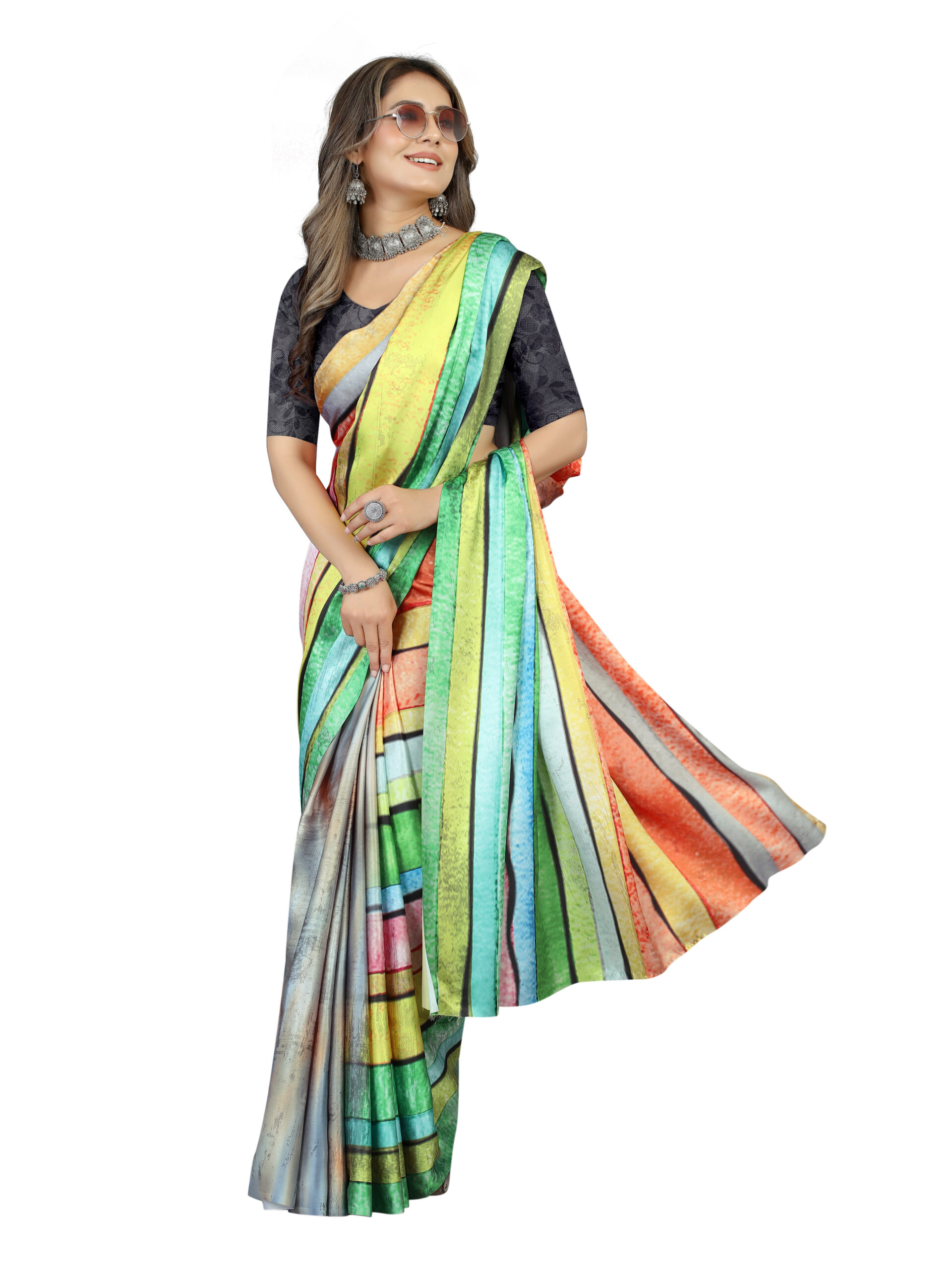 RAINBOW STRIPES JAPANESE CRAPE SAREE - Suvastraa.com