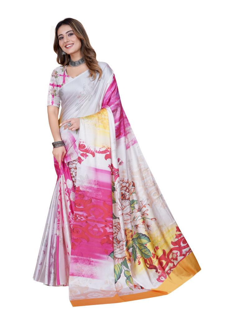 RADIANT BLOOM JAPANESE CRAPE SAREE - Suvastraa.com